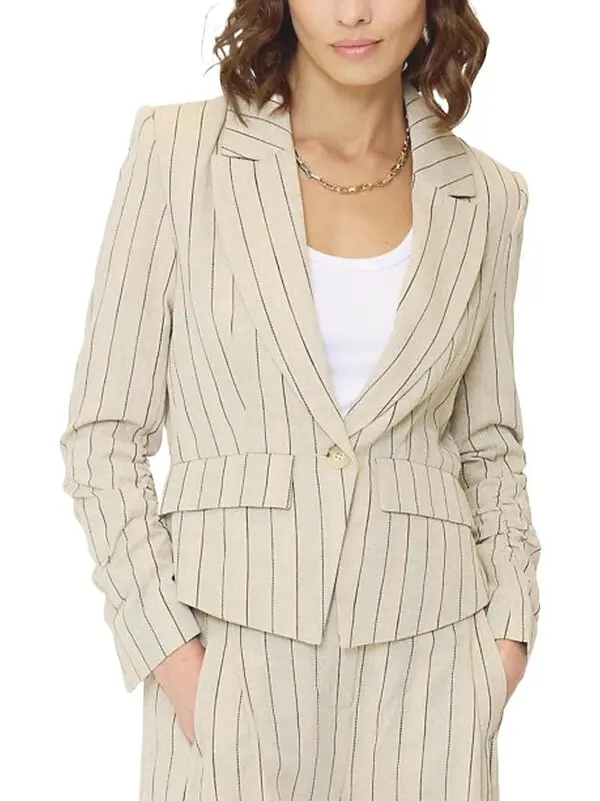 Central Park West Striped Notched Lapel Blazer - Khaki