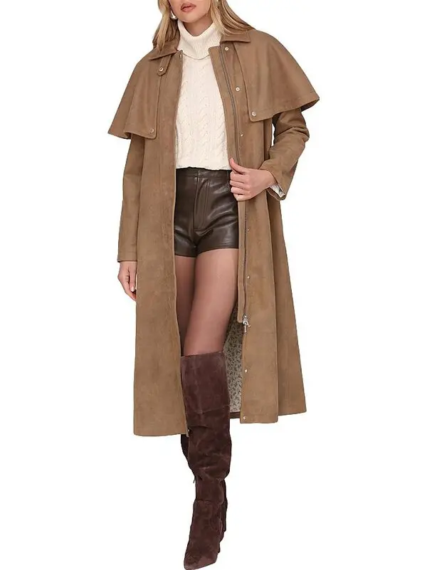 Avec Les Filles Faux Suede Cape Trench Coat - Fawn