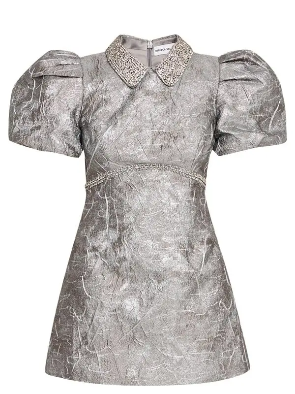 Rebecca Vallance Sterling Diamante Metallic Jacquard Mini Dress - Silver