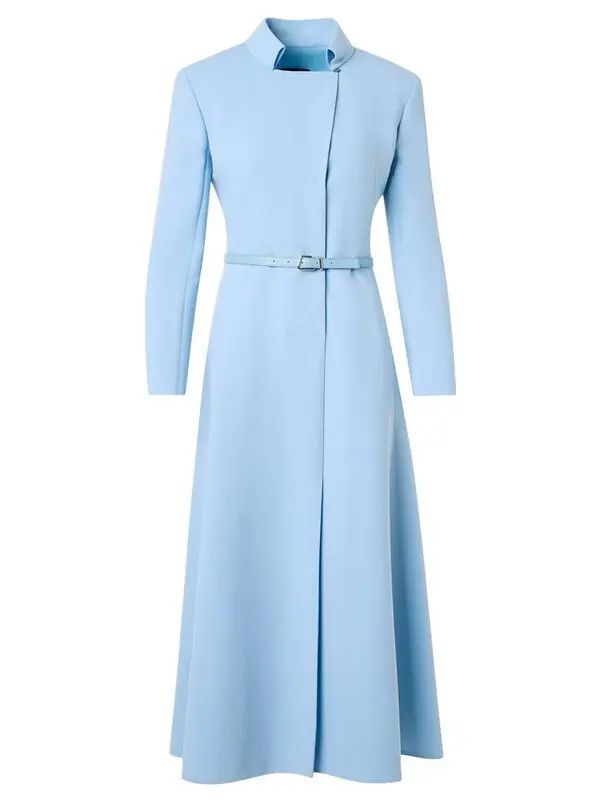 Akris Belted Wool Double-face Shirtdress - Powder Blu