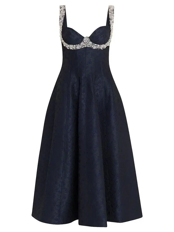 Simkhai Charlotte Beaded Floral Jacquard Midi Dress - Midnight