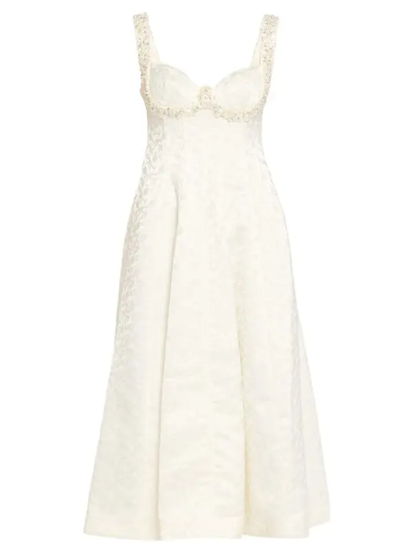 Simkhai Charlotte Beaded Floral Jacquard Midi Dress - White