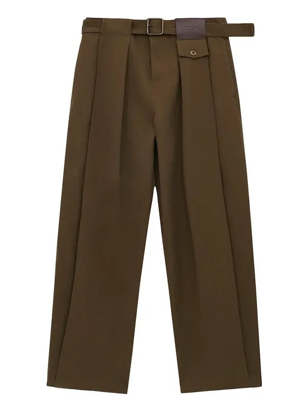 Loewe Cotton And Silk Straight-leg Trousers - Khaki Green