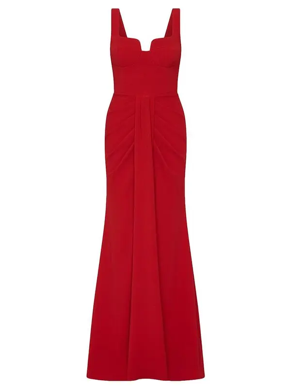 Rebecca Vallance Zarya Sleeveless Draped Mermaid Gown - Red