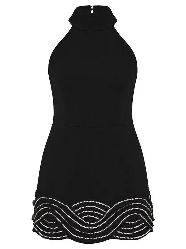 Rebecca Vallance Bellatrix Low-back Rhinestone Mini Dress - Black
