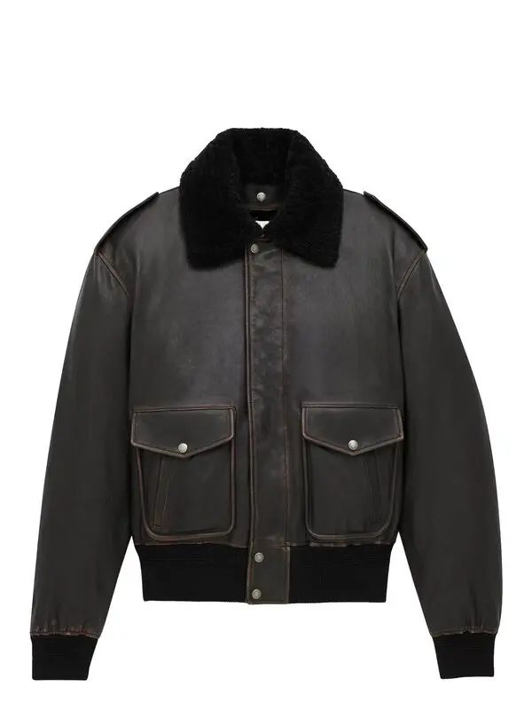 Saint Laurent Leather Bomber Jacket - Black