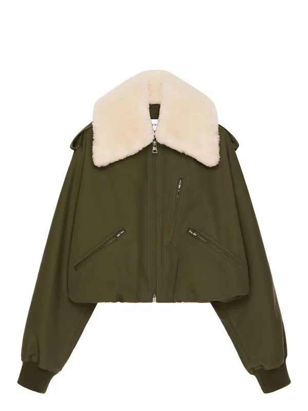 Givenchy Cotton And Wool Gabardine Bomber With Shearling Collar - Khaki