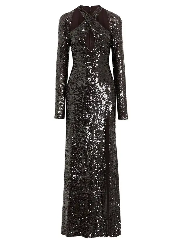 Lapointe Cutout Sequined Chiffon Gown - Dark Brown