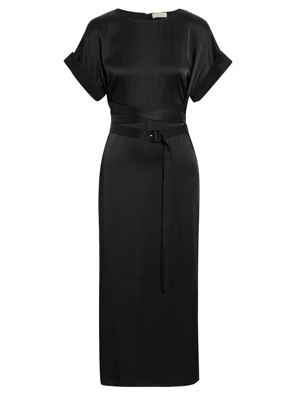 Lapointe Belted Satin-crepe Midi Dress - Black