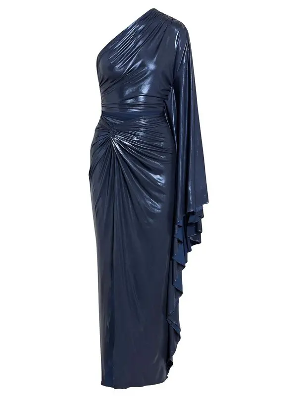 Lapointe Draped Cutout Metallic Stretch-jersey Gown - Navy
