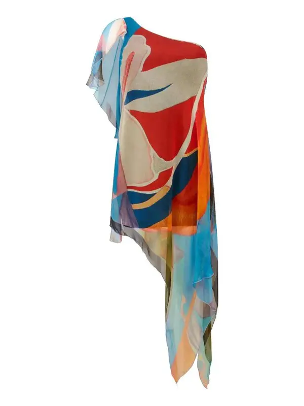 DONDE ESTEBAN Palenque One-shoulder Floral Silk Kaftan - Red