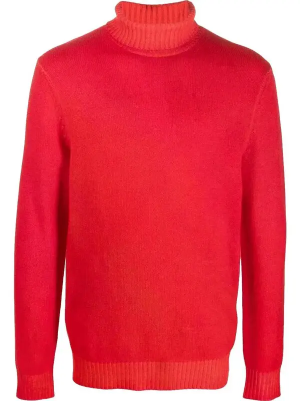 Malo Fine-knit Rollneck Jumper - Red