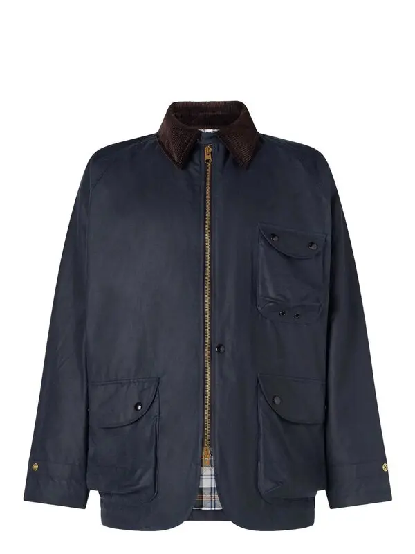 DRAKE'S Padded Corduroy-trimmed Waxed-cotton Jacket - Blue