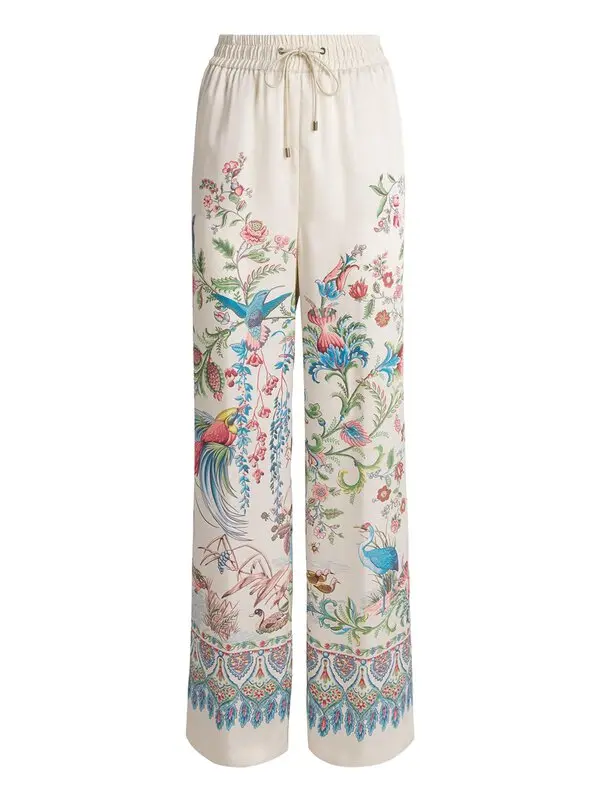 Etro Satin Embroidered Wide-leg Trousers - Ivory