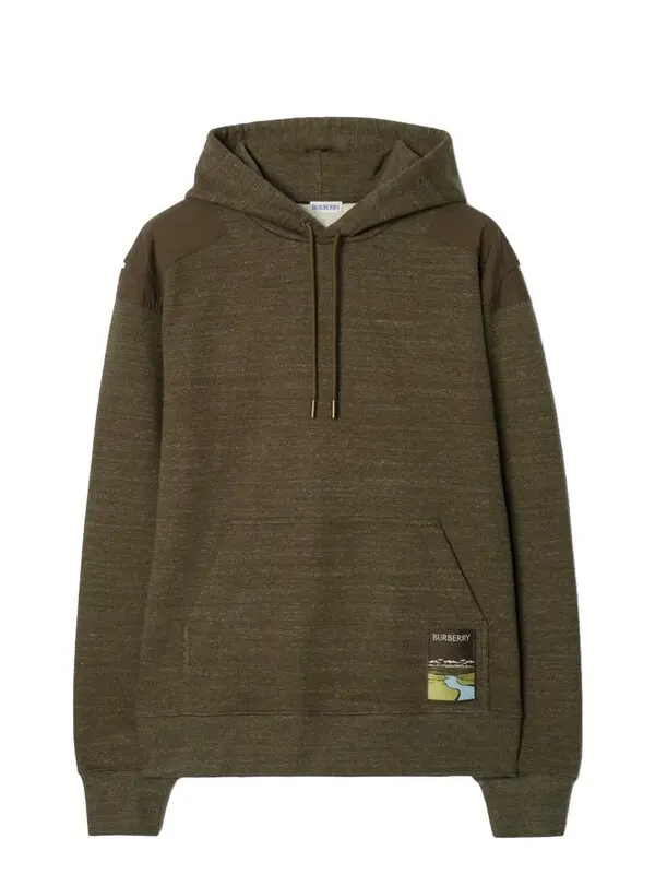 Burberry Landscape Label Cotton Hoodie - Thorn Green Melange