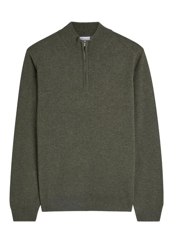 Sunspel Half-zip Cashmere Jumper - Khaki