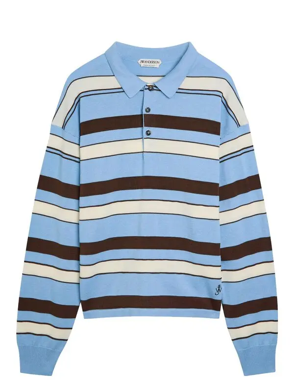 JW Anderson Striped Knit Polo Shirt - Blue