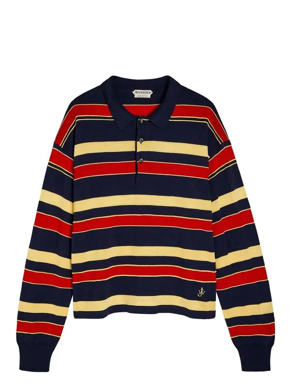 JW Anderson Striped Knit Polo Shirt - Navy