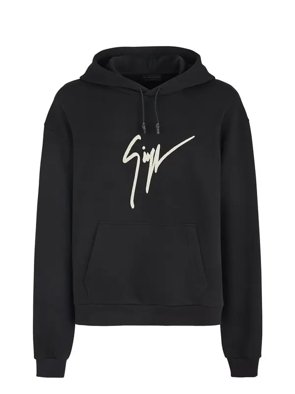 GIUSEPPE ZANOTTI Cotton Signature Print Hoodie - Black