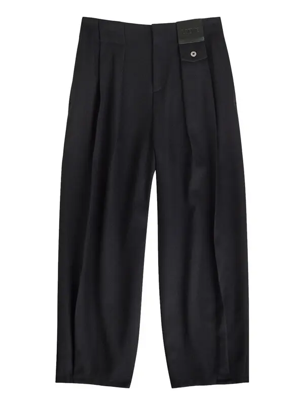Loewe Logo-appliquéd Barrel-leg Wool Trousers - Navy