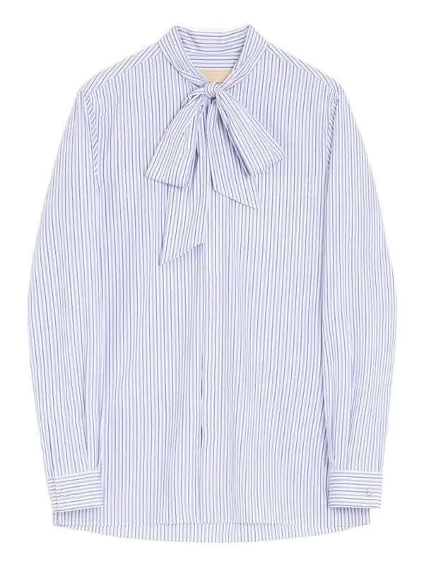 Valentino Garavani Cotton Poplin Shirt With Scarf Collar And Vlogo Embroidery - Azure/white