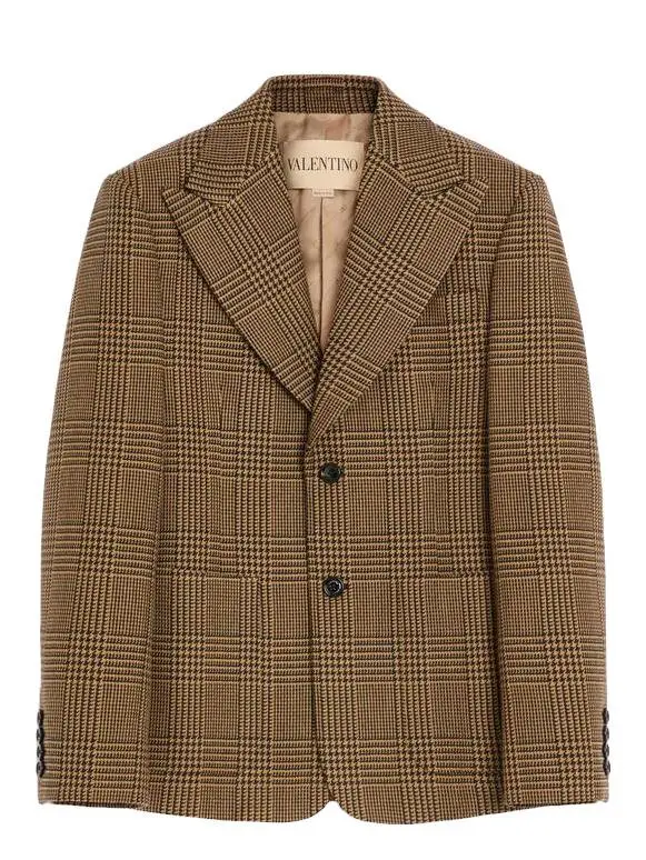 Valentino Garavani Single-breasted Glen Plaid Wool Jacket - Camel/black