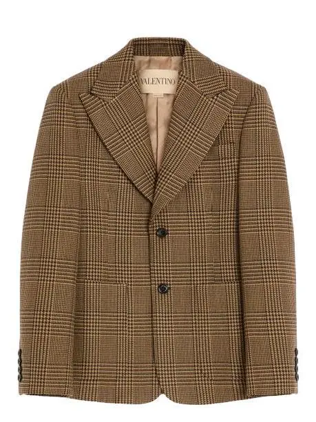 Valentino Garavani Single-breasted Glen Plaid Wool Jacket - Camel/black
