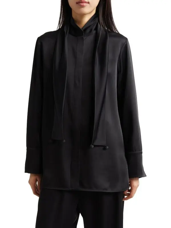 JIL SANDER Fluid Satin Shirt With Scarf Ties - Black
