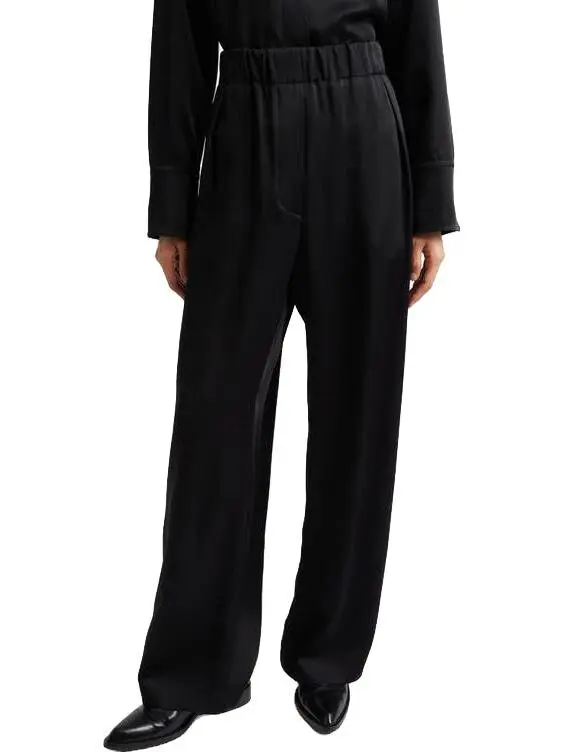 JIL SANDER Pleated Satin Wide Leg Pants - Black