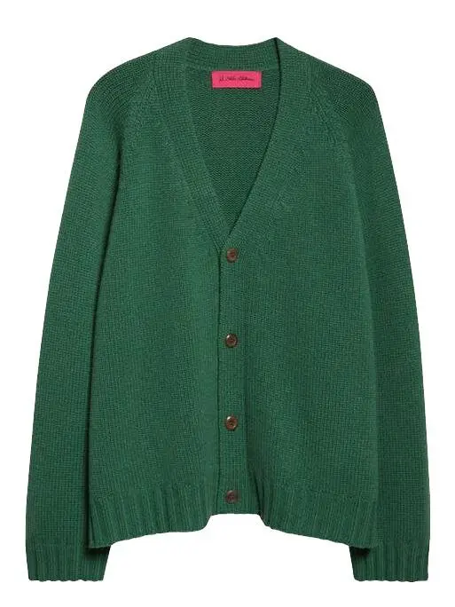 THE ELDER STATESMAN Oak Cashmere V-neck Cardigan - Fern