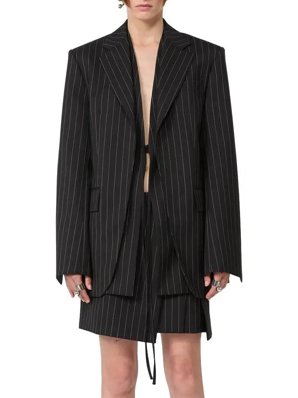 Sportmax Divina Pinstripe Stretch Wool Blend Inset Front Jacket - Black