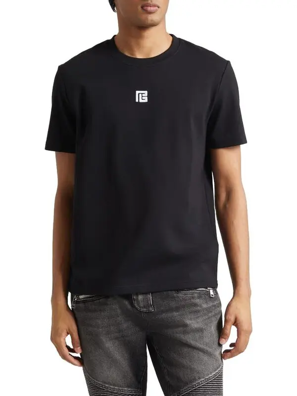 Balmain Embroidered Pb Logo T-shirt - Black/white