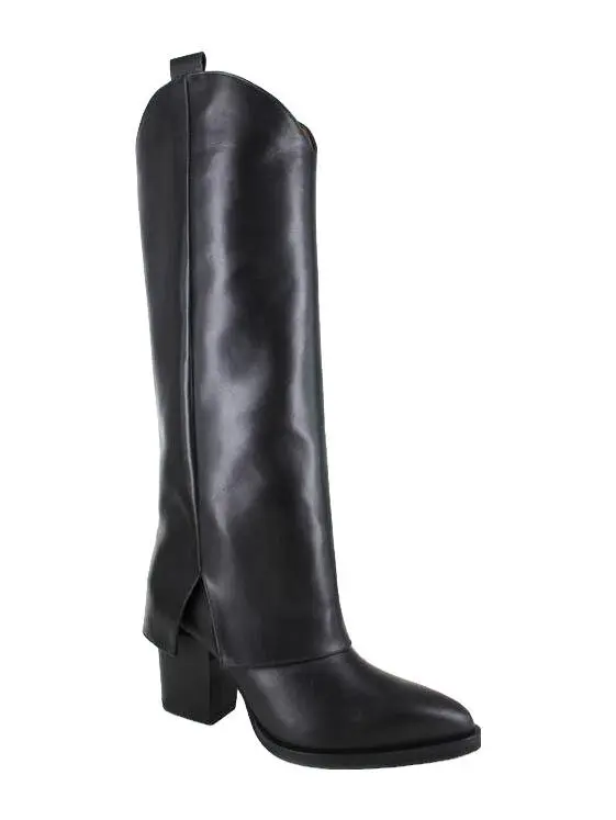 ZIGINY Leather Boots With Block Heels - Black Leather