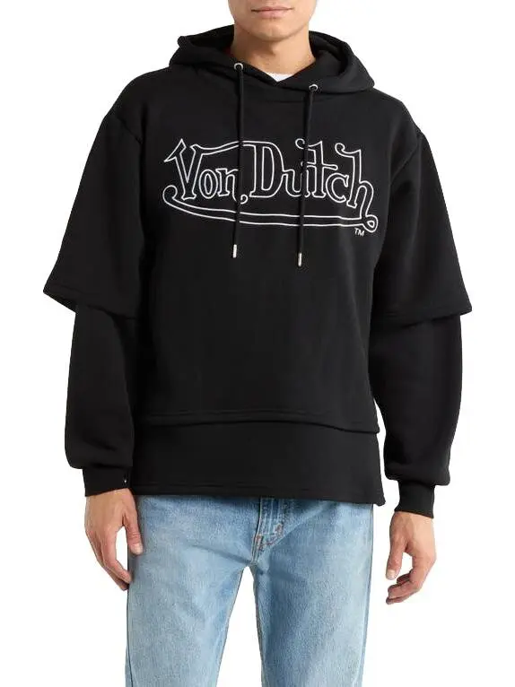VON DUTCH Layered Fleece Pullover Hoodie - Jet Black