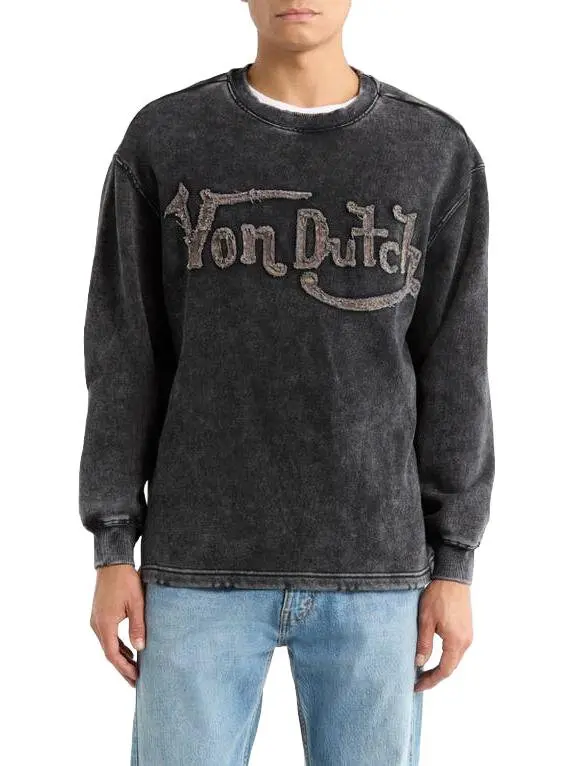 VON DUTCH Graphic Logo Fleece Sweatshirt - Jet Black Pigment Wash