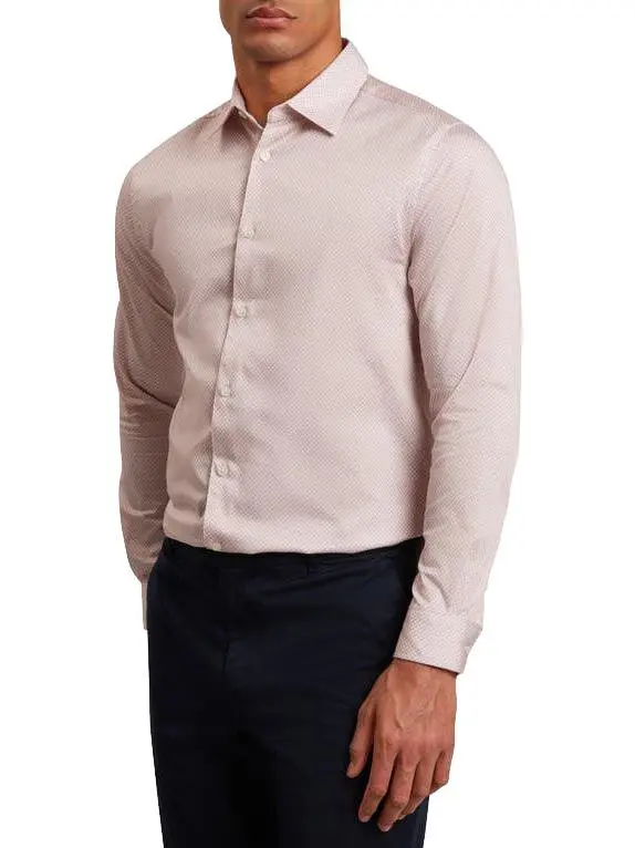Ted Baker London Olweno Slim Fit Microprint Stretch Cotton Button-up Shirt - Light Pink