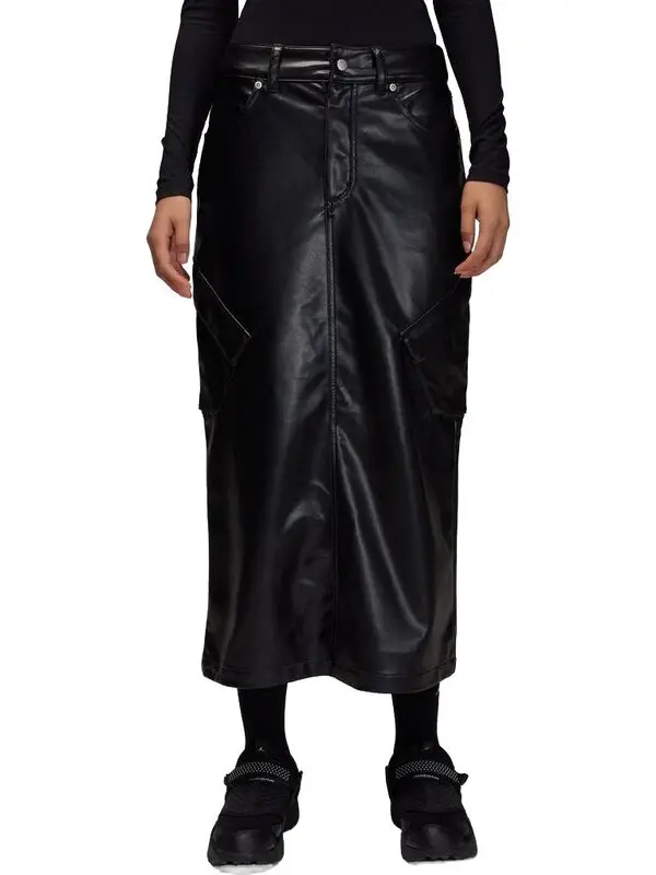 JORDAN Faux Leather Midi Skirt - Black