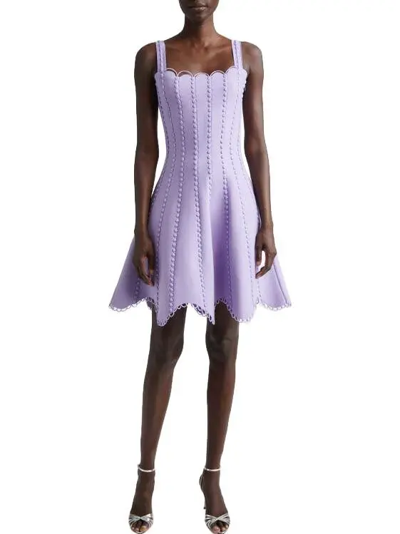 Oscar De La Renta Bobble Stitch Knit Fit & Flare Dress - Pansy