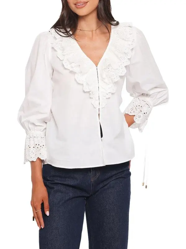 PETAL & PUP Eyelet Trim Cotton Top - White Embroidery
