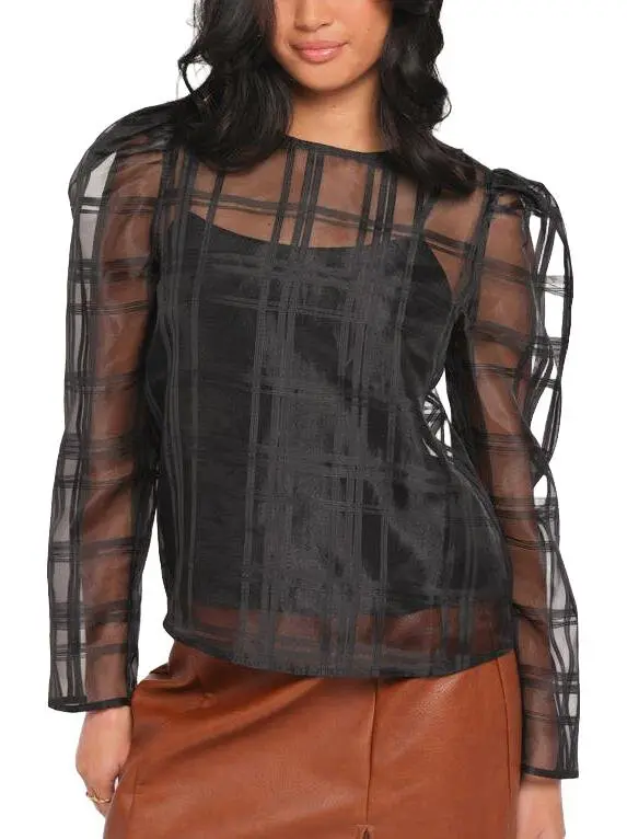 PETAL & PUP Peony Sheer Long Sleeve Shirt - Black