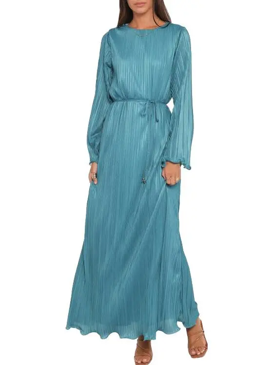 PETAL & PUP Armena Pleated Long Sleeve Dress - Teal