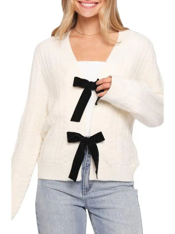 PETAL & PUP Velvet Bow Cardigan - Cream