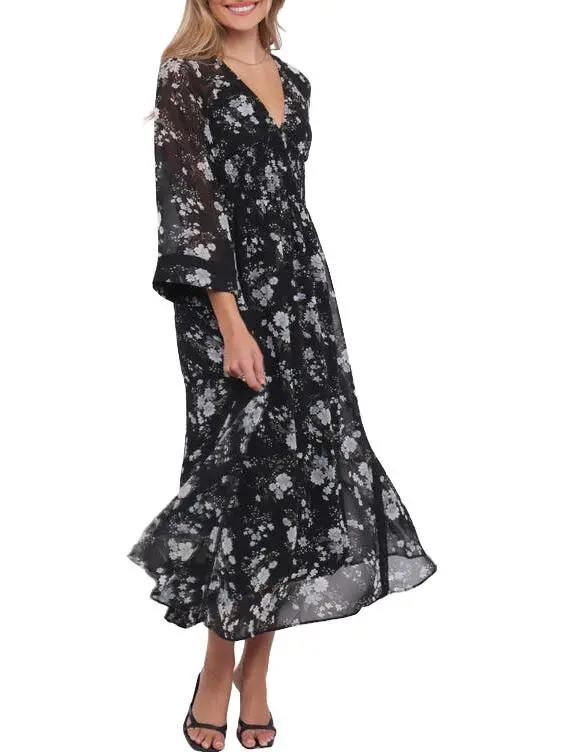 PETAL & PUP Mavis Bell Sleeve Maxi Dress - Black Floral