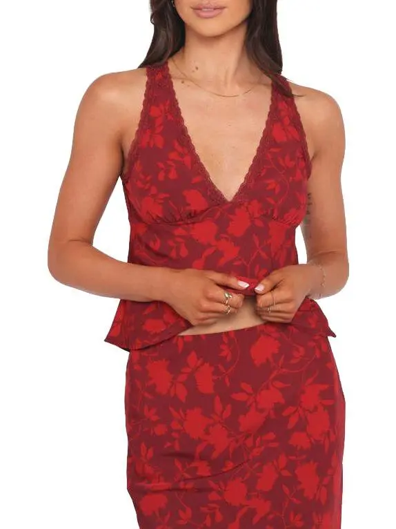 PETAL & PUP Floral Lace Trim Tank - Burgundy Floral