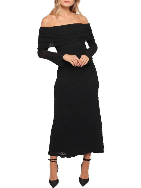PETAL & PUP Off-the-shoulder Long Sleeve Maxi Dress - Black