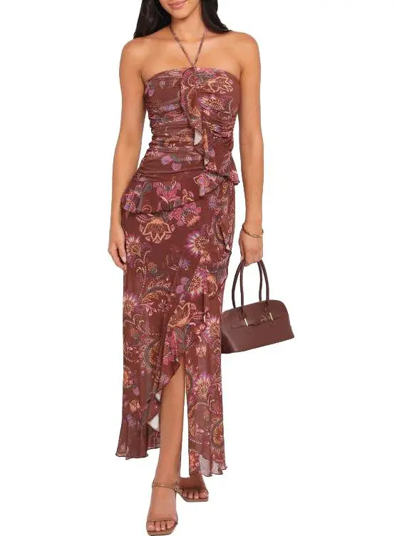 PETAL & PUP Floral Print Halter Dress - Brown Floral