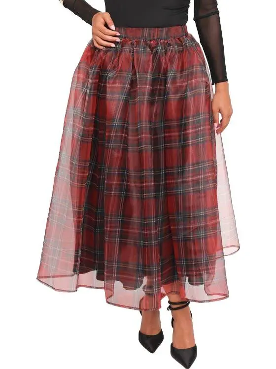 PETAL & PUP Bonita Plaid A-line Midi Skirt - Red Plaid