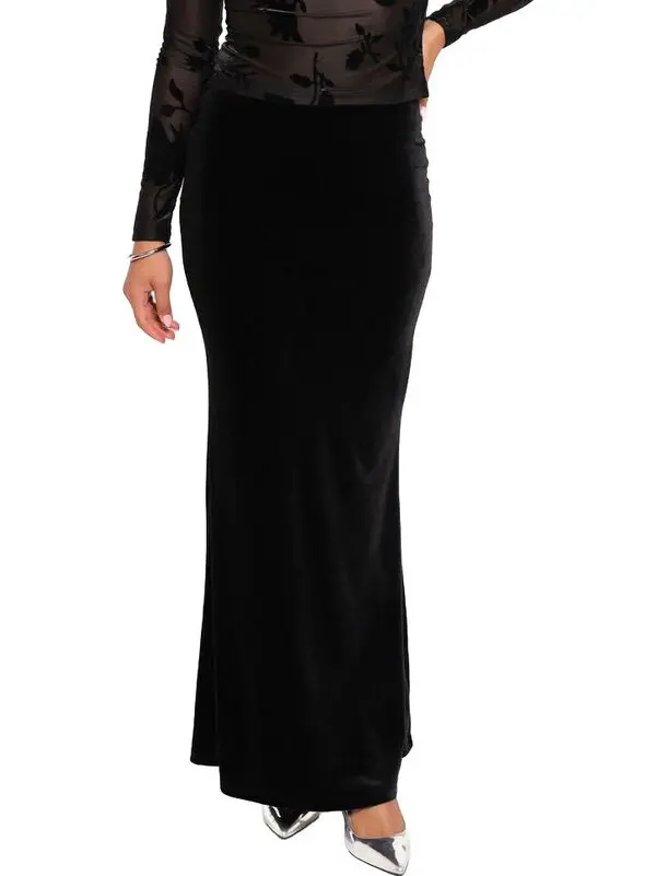 PETAL & PUP Velman Velvet Maxi Skirt - Black