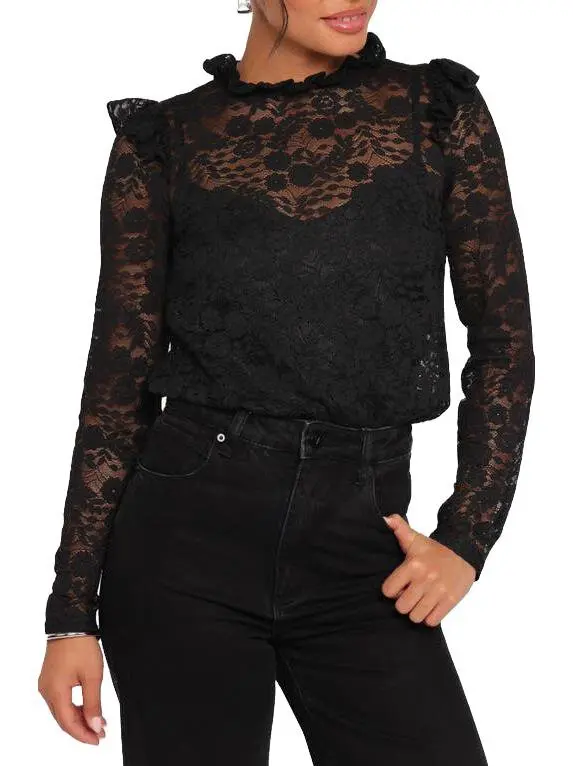 PETAL & PUP Lettie Lace Long Sleeve Top - Black