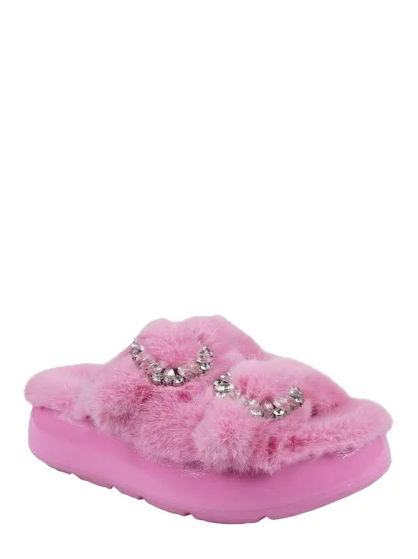 ZIGINY Faux Fur Platform Slide Sandal - Pink